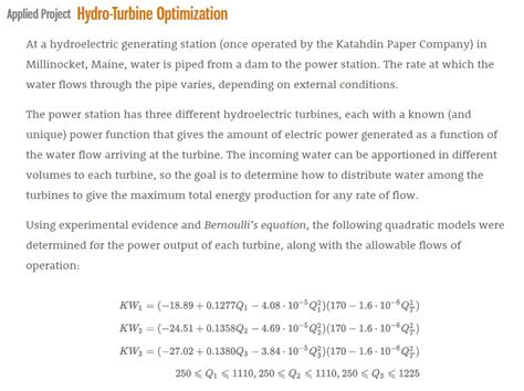 Solved Applied Project Hydro Turbine Optimization At A