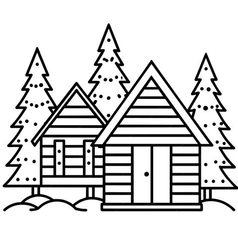 Página De Colorear Dos Cabañas De Madera En El Bosque Vector Premium