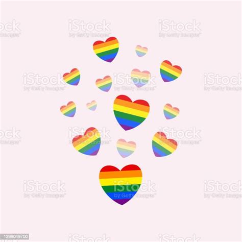분홍색 배경에 Lgbt 깃발의 색상으로 비행 하트 좋아하는 사랑의 디자인 요소 다음 또는 피드백 반응 행복한 자존심의 달을위한