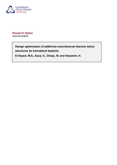 Pdf Design Optimization Of Additively Manufactured Titanium Lattice