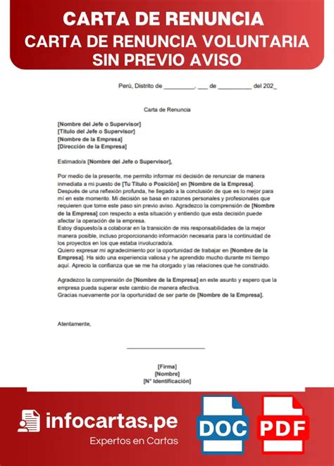 Carta De Aviso Carta De Aviso De Renuncia
