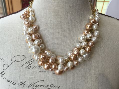 Statement Pearl Necklace In Ivory And Champagne Pearls With