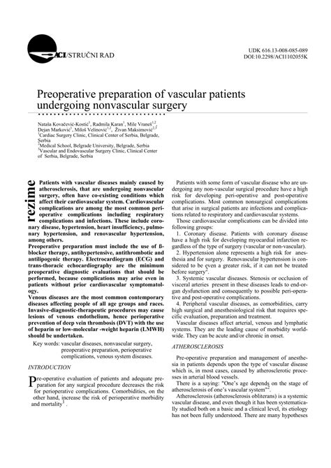 Pdf Preoperative Preparation Of Vascular Patients Undergoing Nonvascular Surgery