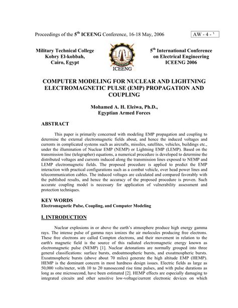 Pdf Computer Modeling For Nuclear And Lightning Electromagnetic Pulse