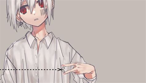 An Anime Character Is Pointing To The Left Side Of His Face With One