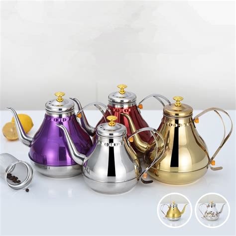스테인레스 스틸 골드 황금 찻주전자 여과기 커피 냄비 유럽 스타일 핸드 플러시 궁전 냄비 미세 입 차 물 주전자 물 주전자피처 Aliexpress