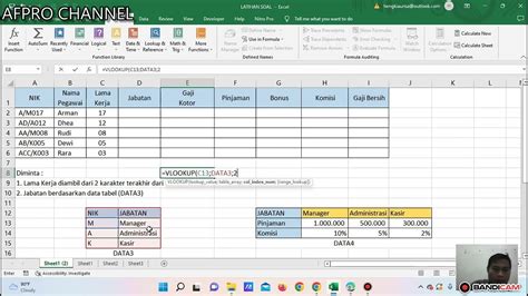 Latihan Menjawab Soal Excel Vlookup Hlookup Mid Find If Youtube