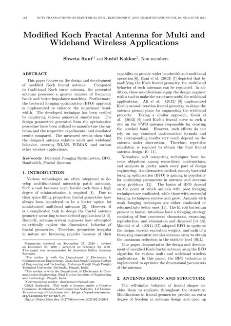 Pdf Modified Koch Fractal Antenna For Multi And Wideband Wireless Applications