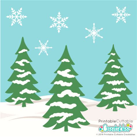 Winter Trees And Hillside Free SVG Files For Cricut Silhouette