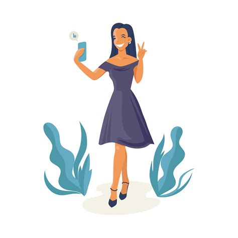 Beautiful Woman In Dress Making Selfie 5490303 Vector Art At Vecteezy