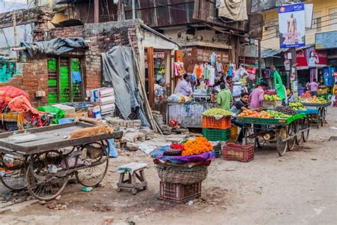 VARANASI INDIA OCTOBER 25 2016 Street Fruit Stalls In Varanasi