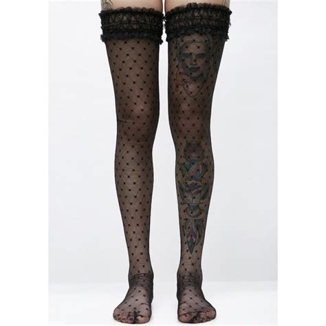 Ruffle Dotted Sheer Black Thigh Highs
