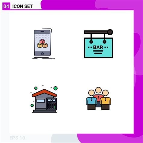Mobile Interface Filledline Flat Color Set Of 4 Pictograms Of Box Bills Product Celebration