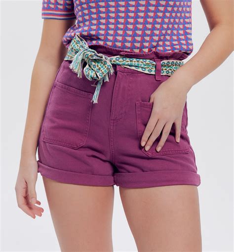 Dyed Denim Belted Shorts Violet