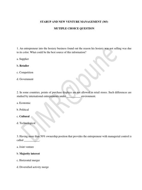 Mcq For Snvm Pdf Pdf Entrepreneurship Venture Capital