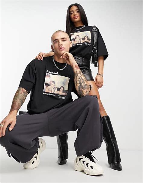 Asos Design Unisex Oversized T Shirt With Raphael Print In Black Asos