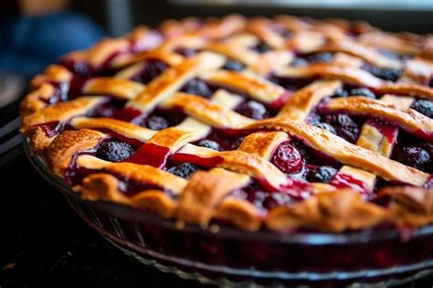 Premium Photo Close Up Of A Lattice Topped Blueberry Raspberry Pie