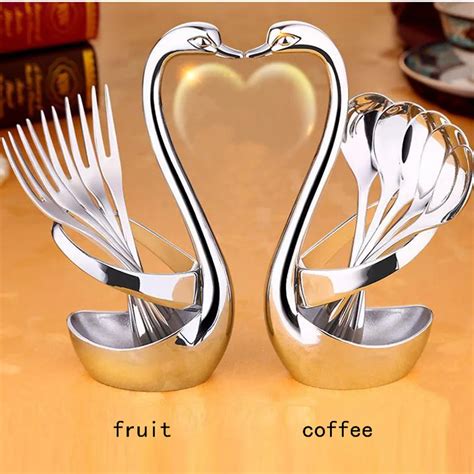 Stainless Steel Swan Dinnerware Set Fruit Dessert Cutlery Set For Swan Base Holder With Forks