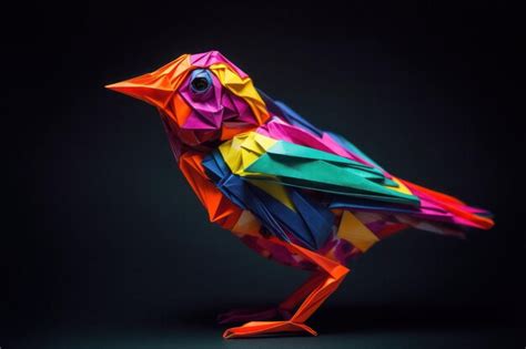 Premium Ai Image Colorful Origami Bird On Dark Background
