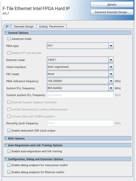 F Tile Ethernet Intel Fpga Hard Ip Parameters
