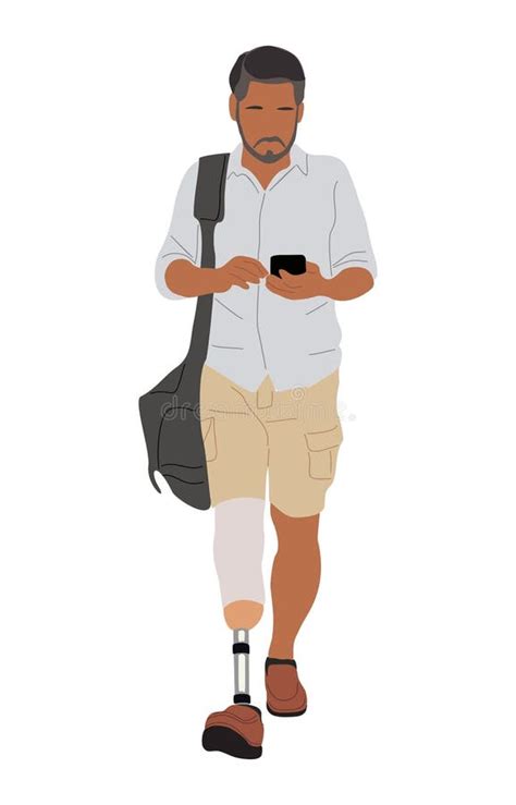 Handsome Man With Prosthetic Lower Limb Vector Stock Vector Illustration Of Smart Physical