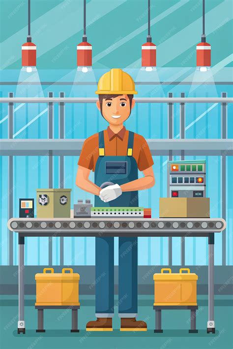 Premium Photo Flat Style Vector Assembly Line Worker Character
