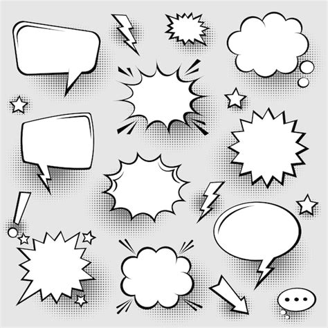 Premium Vector | Collection of empty comic speech bubbles with halftone shadows hand drawn retro ...