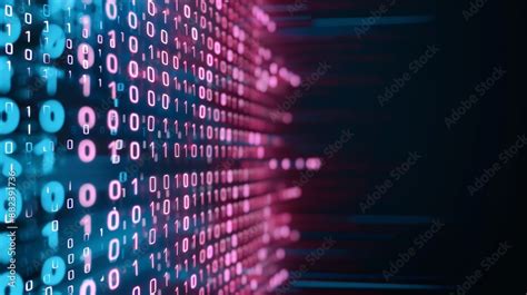 Blue And Pink Binary Code Overlaying A Sleek Black Background Stock