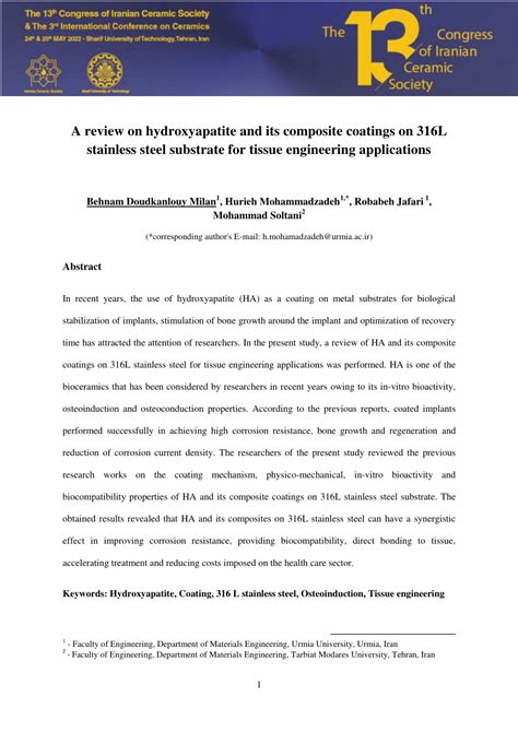 Pdf A Review On Hydroxyapatite And Its Composite Coatings On 316l