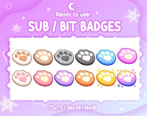 Cute Cat Paws Sub And Bit Badges Big Pack Twitch Graphics For Streamers