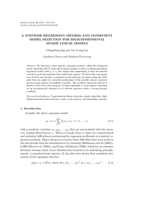 pdf a stepwise regression method and consistent model selection for