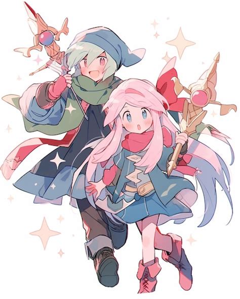 Premium Photo Anime Characters With Pink Hair And Blue Clothes Are Holding Swords Generative Ai