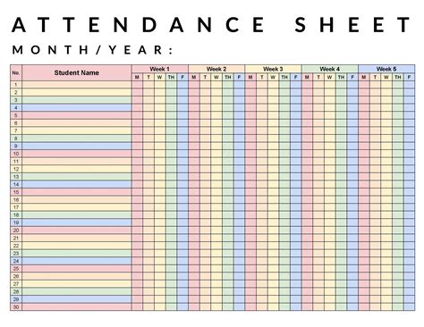 Attendance Sheet Two Sizes Etsy Australia