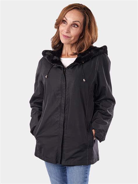 Black Sheared Mink Fur Parka Reversible Estate Furs
