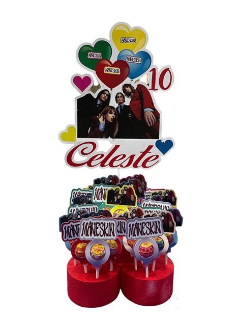 KIT CHUPA CHUPS MANESKIN CON BASE E TOPPER PERSONALIZZATO Arcobaleno Party