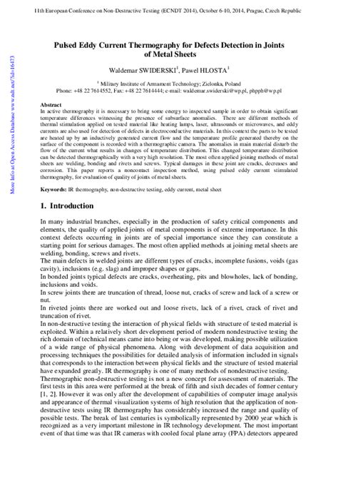 Pdf Pulsed Eddy Current Thermography For Defects Detection In Joints