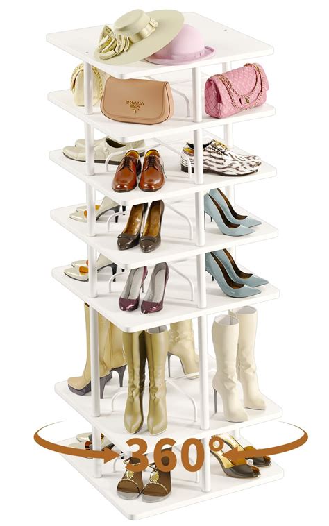 Dimj Rotating Shoe Rack Tower Tier Spinning Shoe Rack Revolving Shoe Organizer Spinning