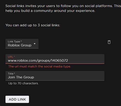 Roblox Group Link Type The Url Must Match The Social Media Type