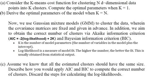 A Consider The K Means Cost Function For Clustering