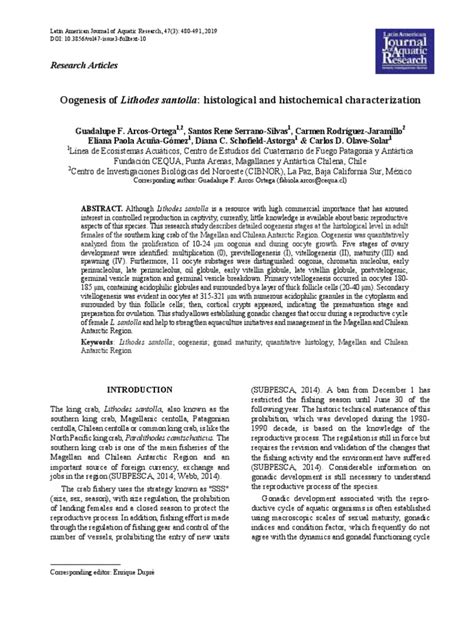 Oogenesis Of The Southern King Crab Lithodes Santolla A Histological