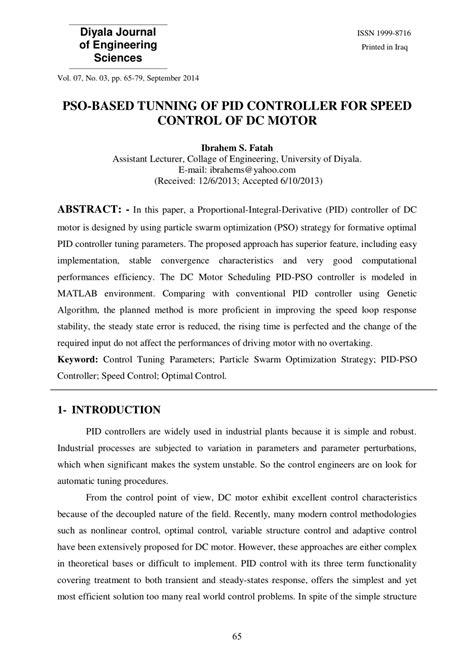 pdf pso based tunning of pid controller for speed control of dc motor