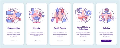 Public Schools Challenges Onboarding Mobile App Screen Walkthrough 5 Steps Editable Graphic