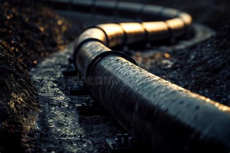 Golden Hour Pipeline Reflection Artistic Shot In Wet Trench