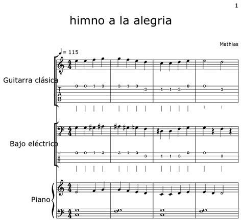 Himno A La Alegria Sheet Music For Classical Guitar Electric Bass Piano