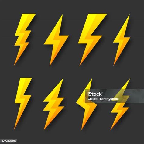 黃色閃電圖示集合閃光符號雷電簡單的雷擊標誌向量插圖向量圖形及更多一個物體圖片 一個物體 一組物體 全中 Istock