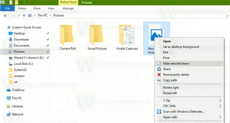 Add Hide Selected Items To Context Menu In Windows 10