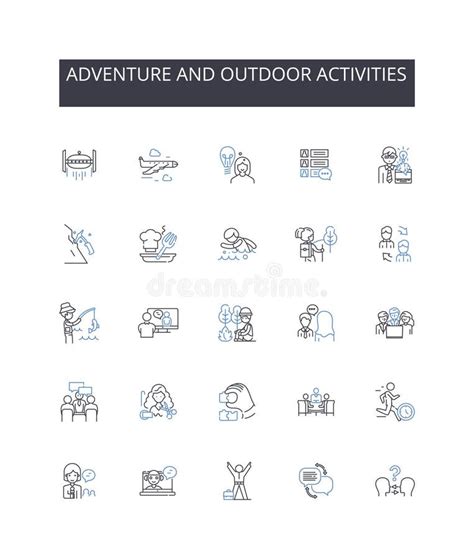Adventure And Outdoor Activities Line Icons Collection Exploration