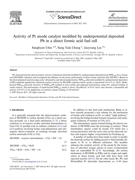 Pdf Activity Of Pt Anode Catalyst Modified By Underpotential