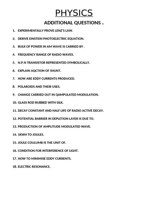 Additional Questions Physics Pdf