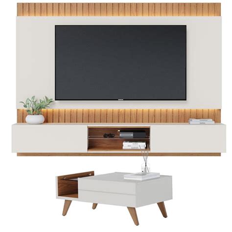 Mesa de Centro Noronha Painel para Tv Suspenso Búzios 2 2 Off White Matte Freijó Colibri